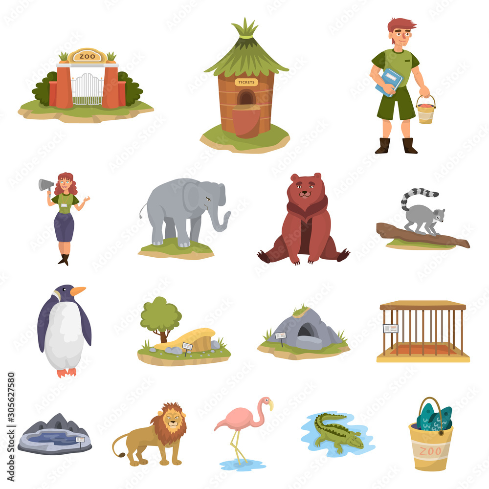 Vector design of zoo and park symbol. Set of zoo and animal stock ...