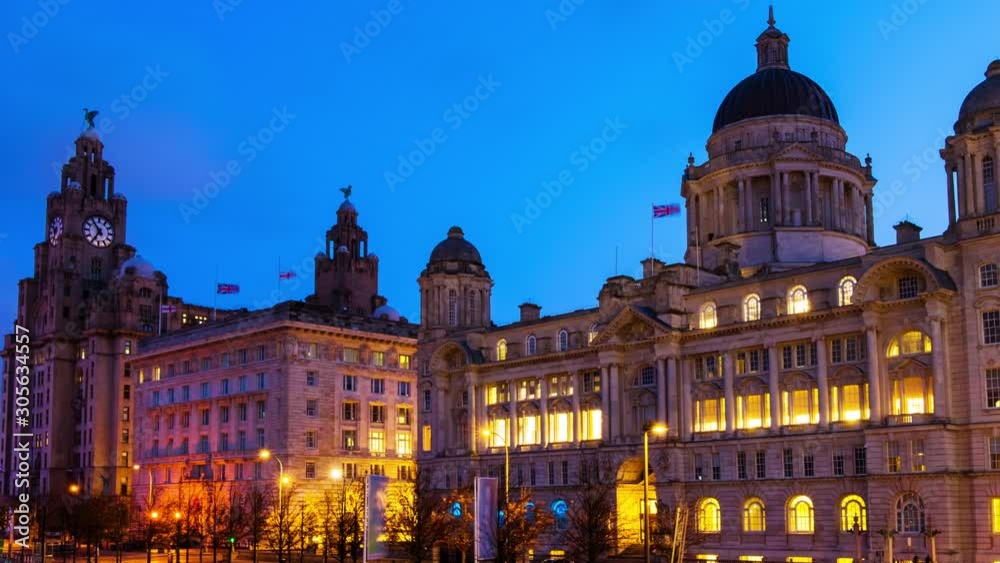 Liverpool, UK. View of the historical buildings at the waterfront of ...