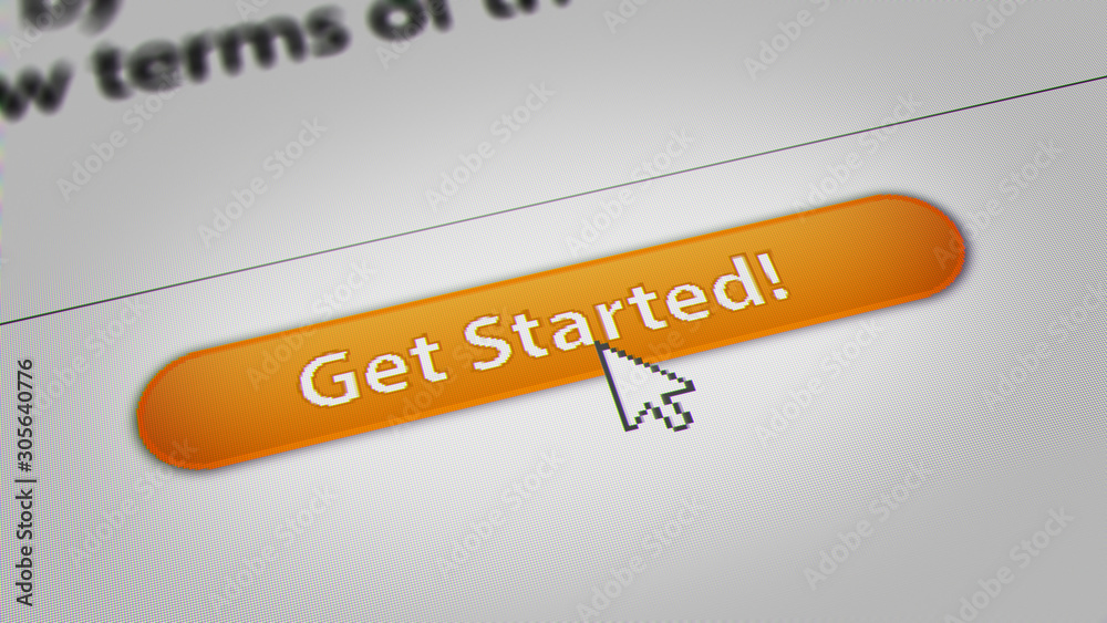 Mouse Cursor Clicking "Get Started " Button on Screen Monitor Stock ...