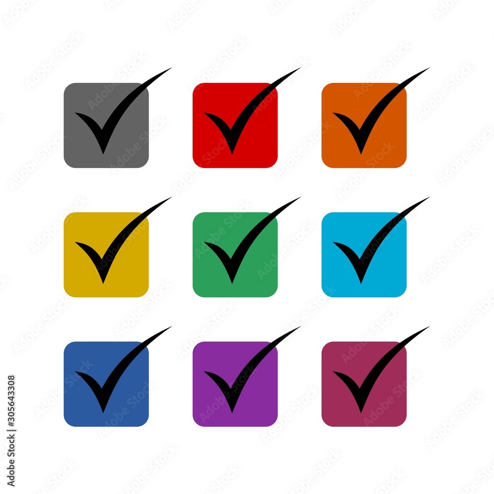 Check mark color Icon set isolated on white background Stock ...