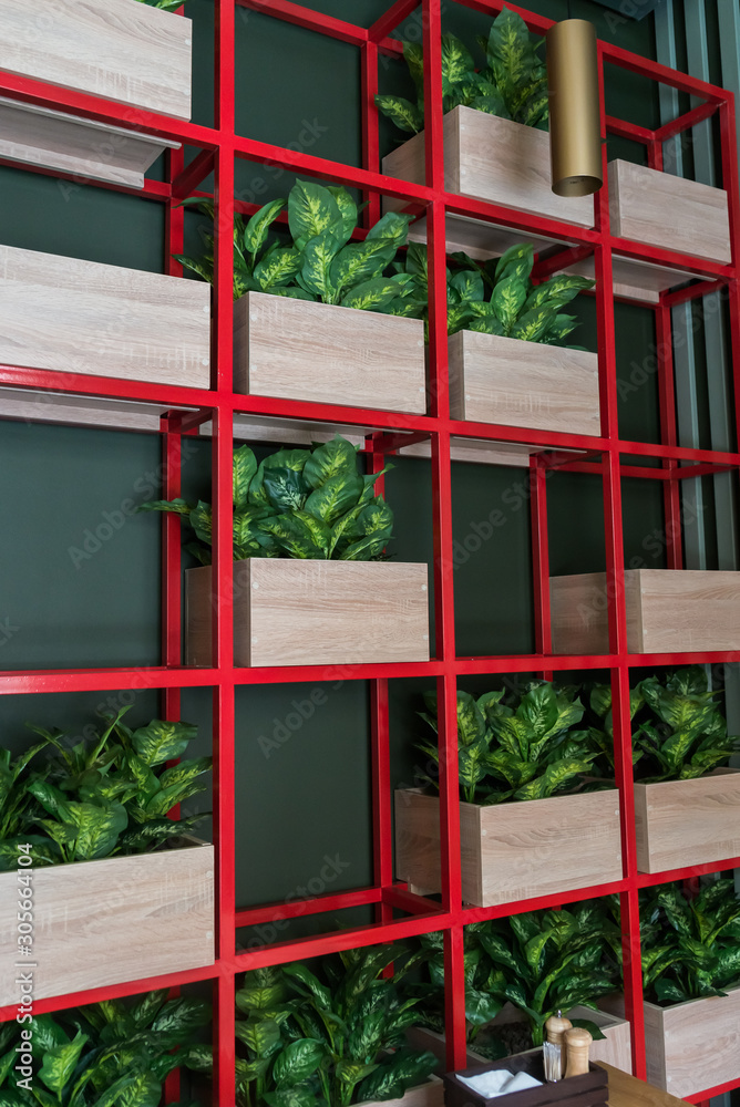 Stylish shelves with decorative elements. For concept, design.red shelf ...