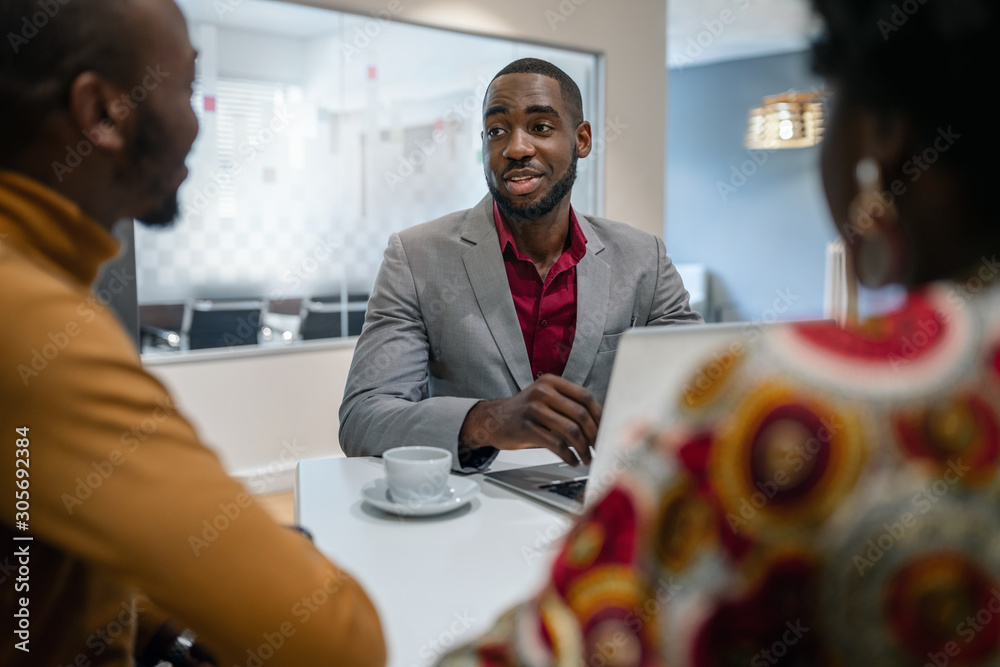 African Couple Meeting With Black Male Financial Advisor bank manager ...
