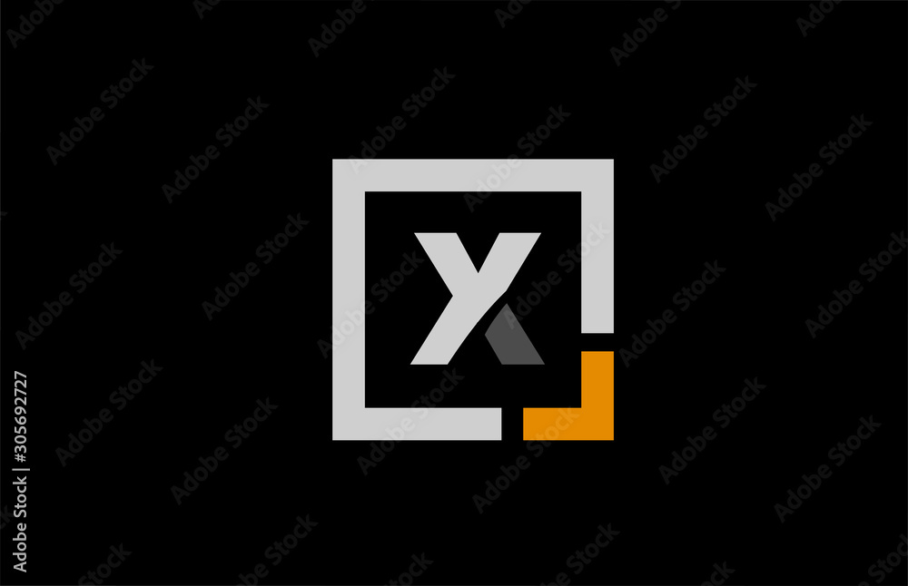 black white orange square letter X alphabet logo design icon for ...