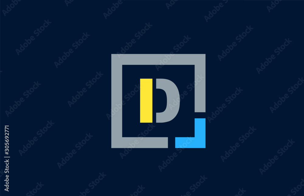 blue yellow letter D alphabet logo design icon for business Stock ...