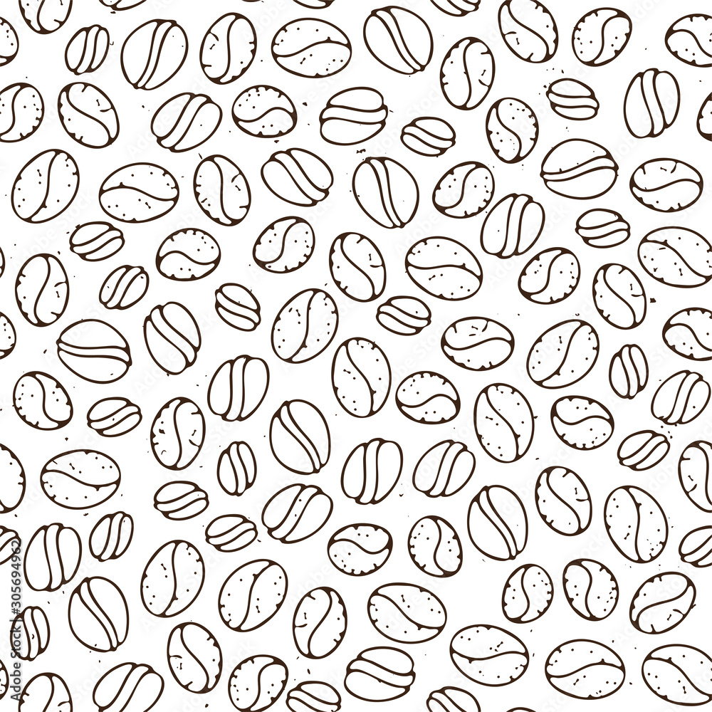 Vector hand drawn pattern of coffee seeds. Coffee beans seamless ...