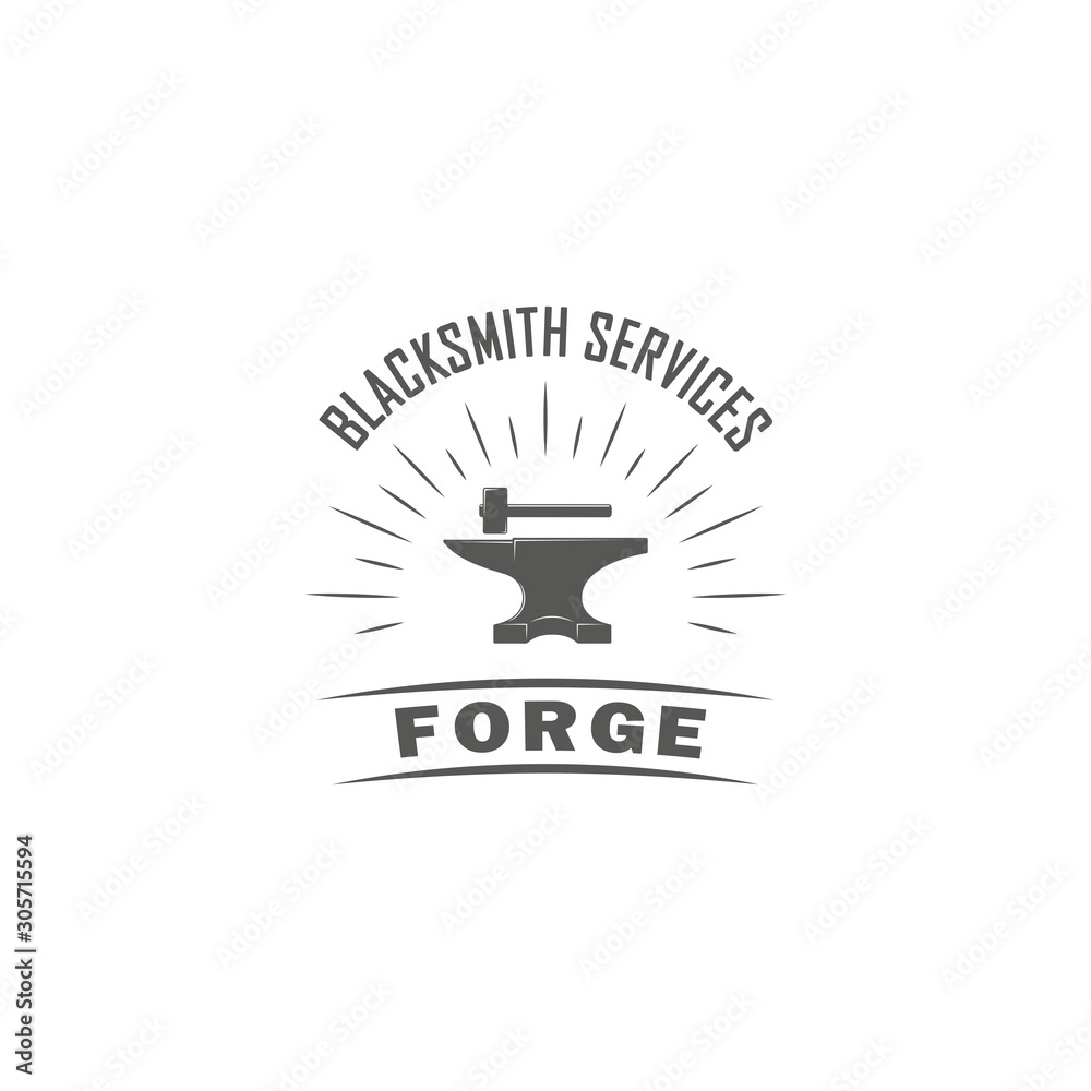 Forge logo in black and white color. Vector illustration of an anvil ...