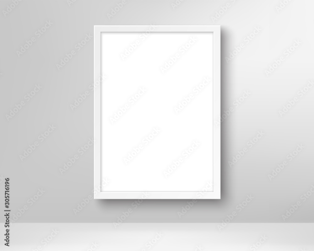 Realistic empty picture frame. Poster in the frame on the wall. Blank ...