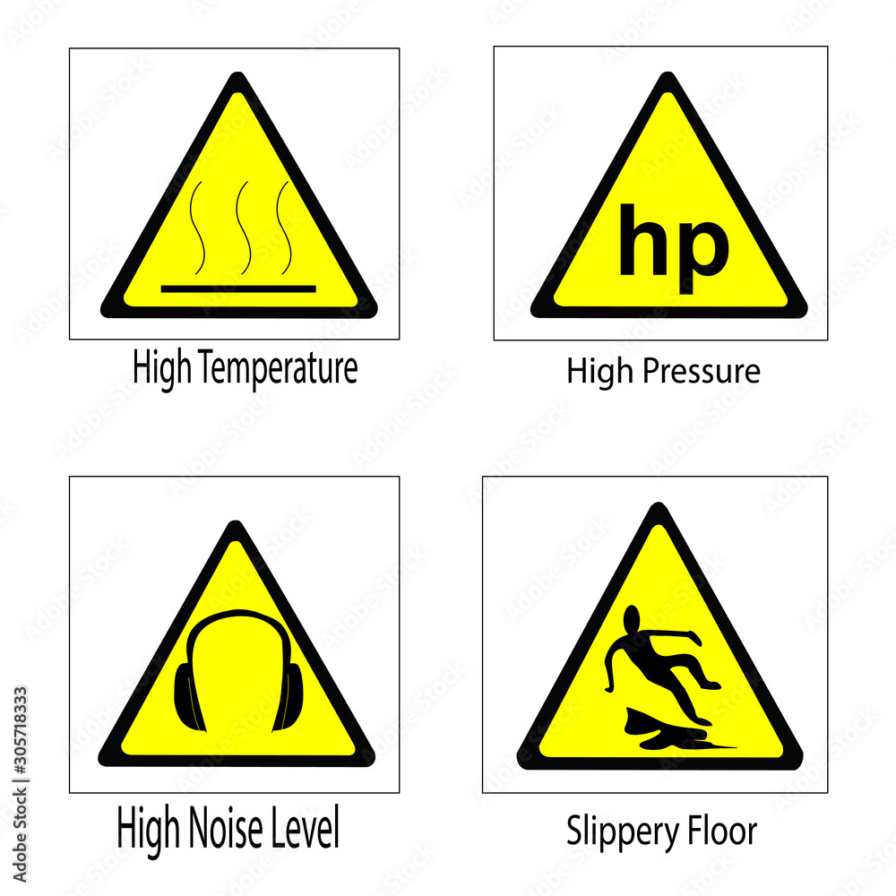 Set of safety signs. Caution signs. high temperature,high pressure,high ...