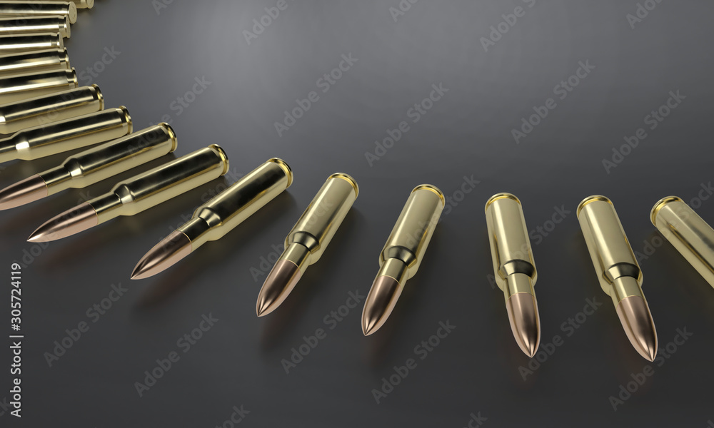 Bullet, shell on gray background. 3d illustration render. Shooting from ...