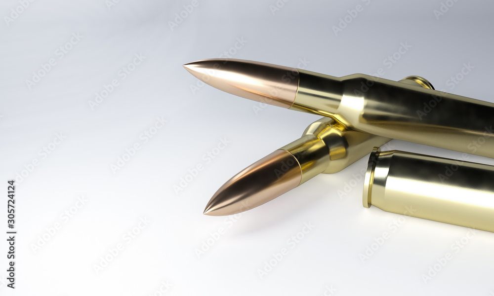 Bullet, shell on gray background. 3d illustration render. Shooting from ...