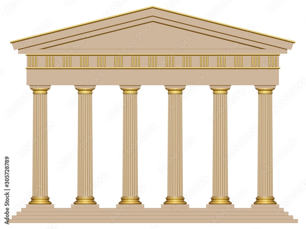 3D Ancient temple with six columns isolated on white background Stock ...