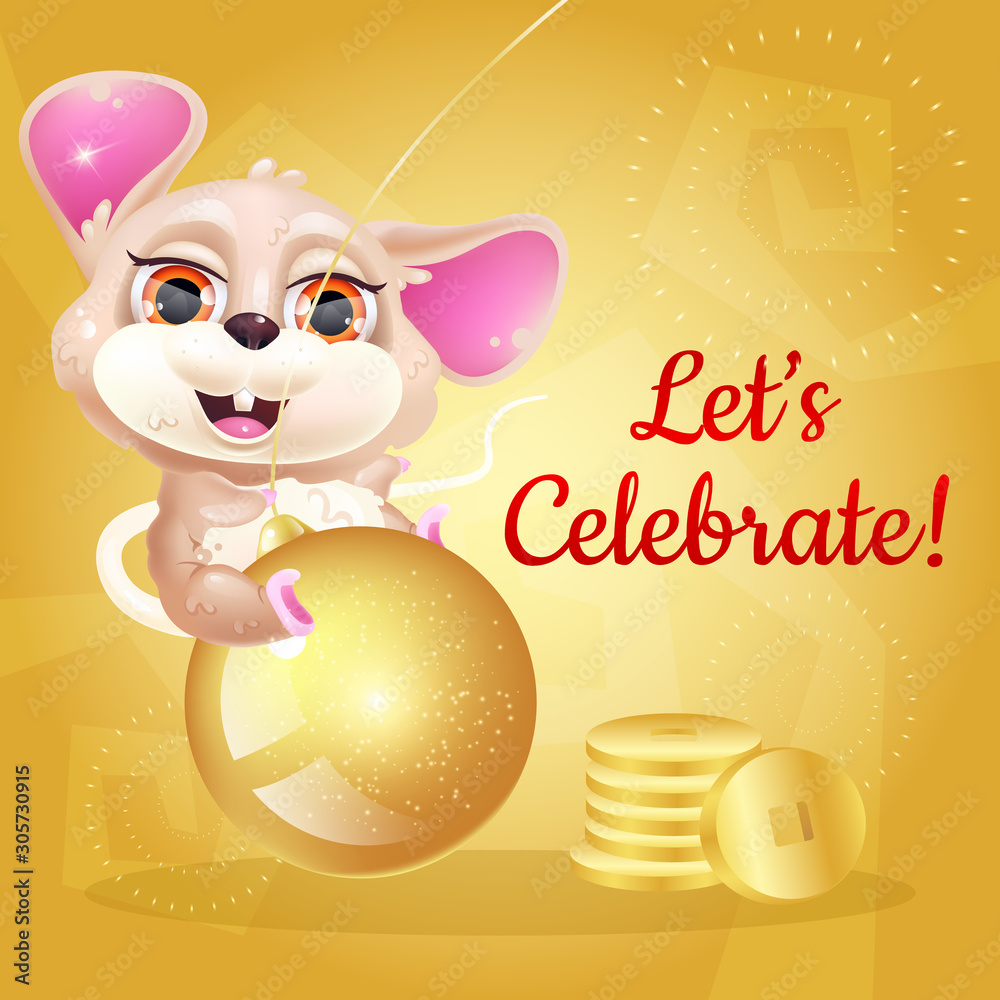 Cute mouse kawaii character social media post mockup. Lets celebrate ...