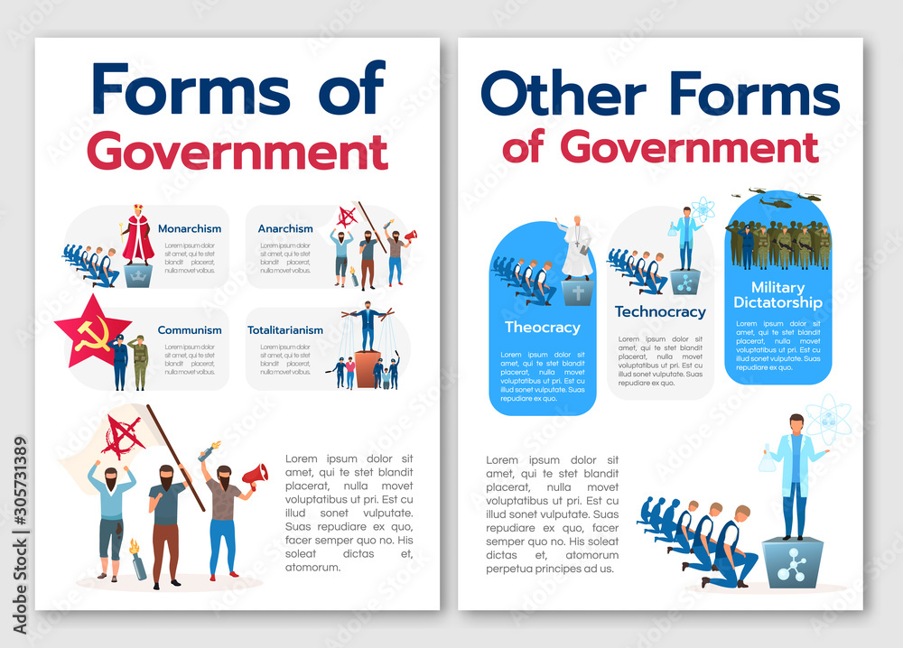 Political system metaphor brochure template. Different forms of ...