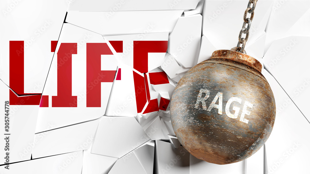 Rage and life - pictured as a word Rage and a wreck ball to symbolize ...