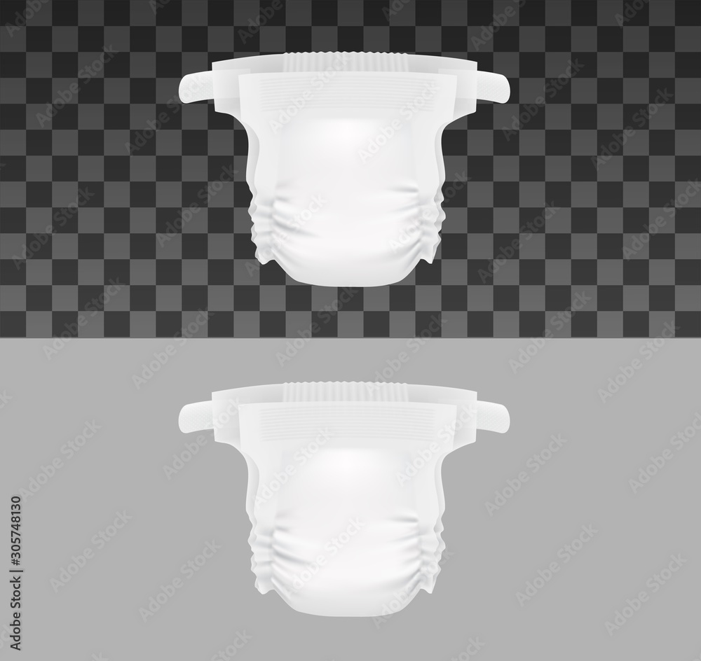 Diaper vector realistic 3d mockup template. Newborn baby diaper, white ...