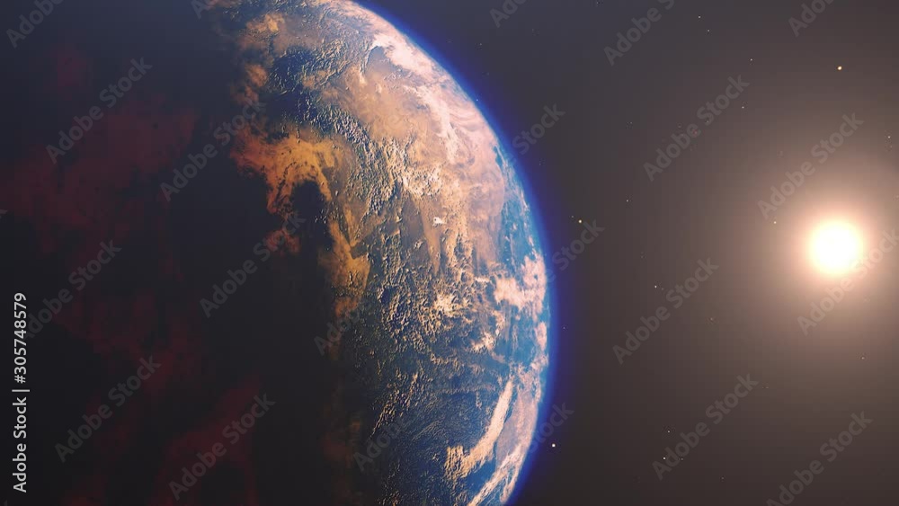 Planet earth from space. High detailed animation. Sunrise view from ...