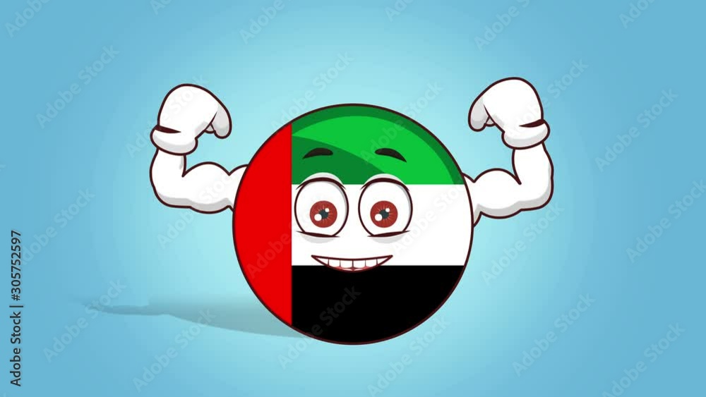 Cartoon Icon Flag UAE United Arab Emirates Face Animation Power Muscle ...