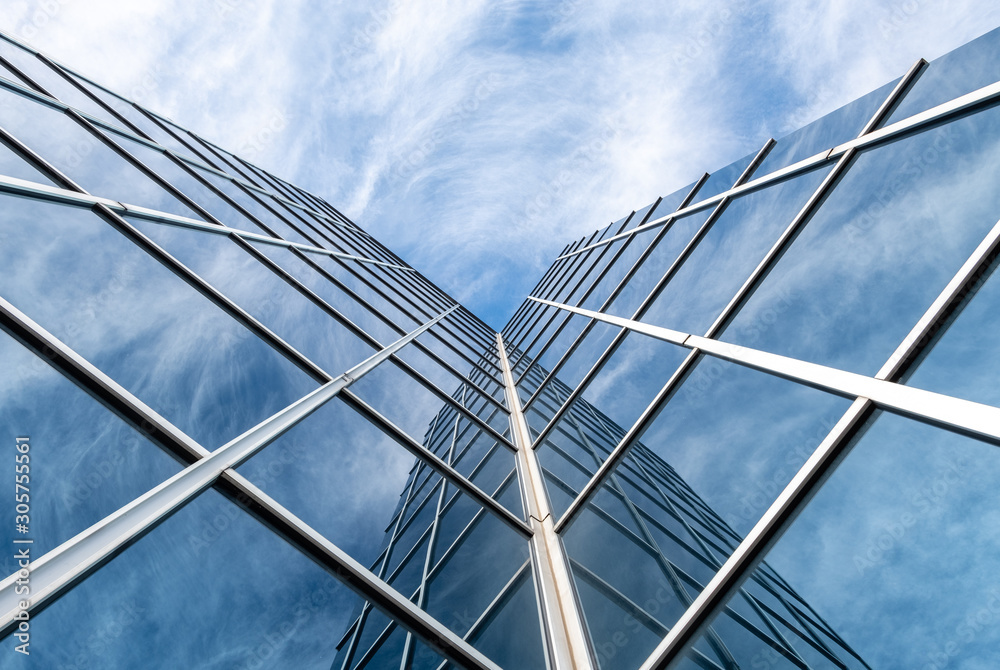 Glass building exterior design and detail. Abstract architectural ...