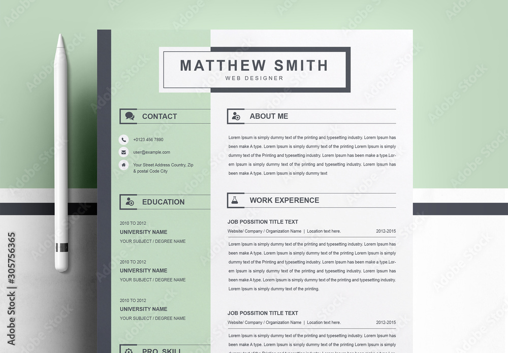 Creative Resume Templates with Sidebar Stock Template | Adobe Stock