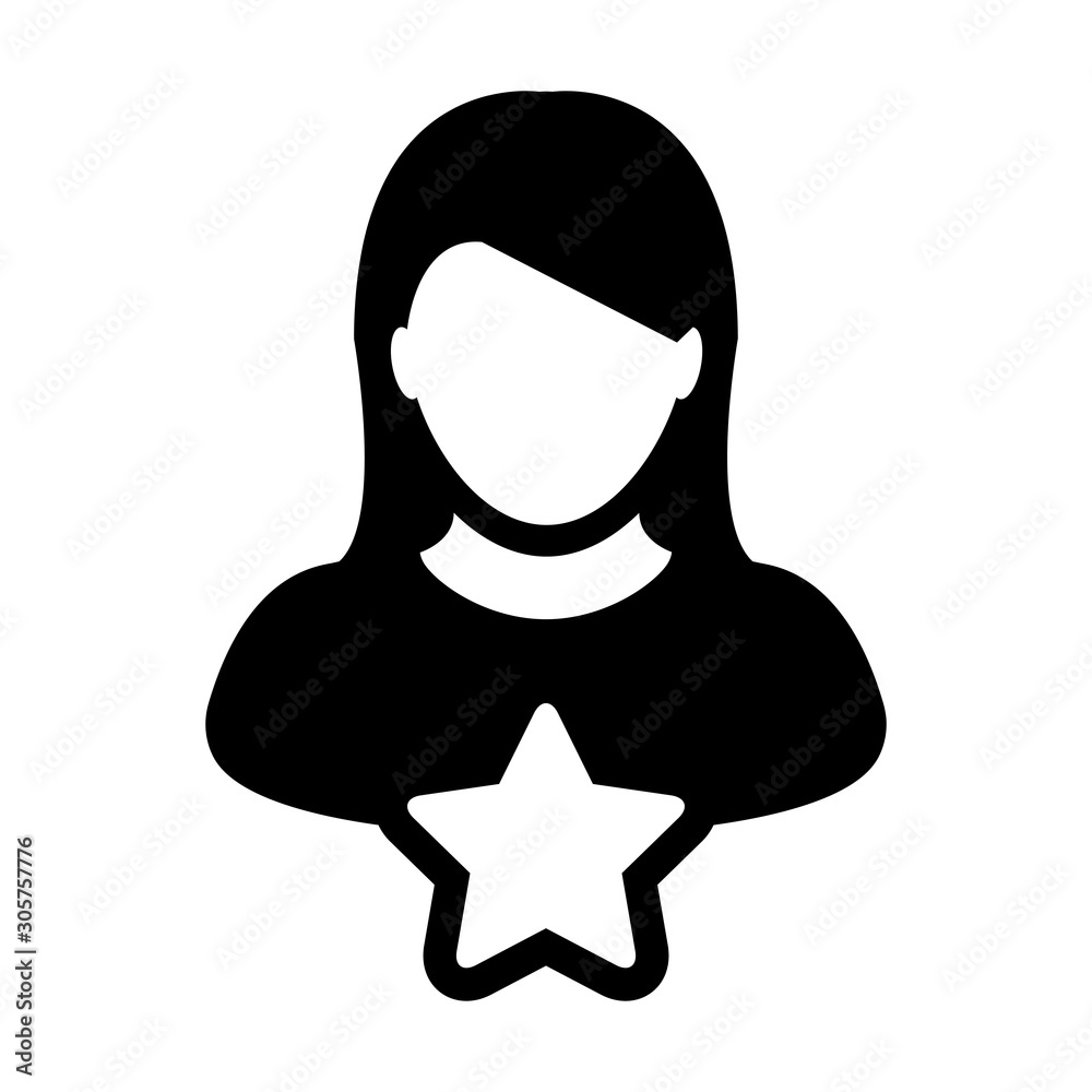 Loyalty icon vector with star female user person profile avatar symbol ...