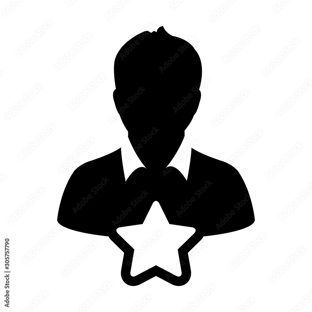 Loyalty icon vector with star male user person profile avatar symbol ...