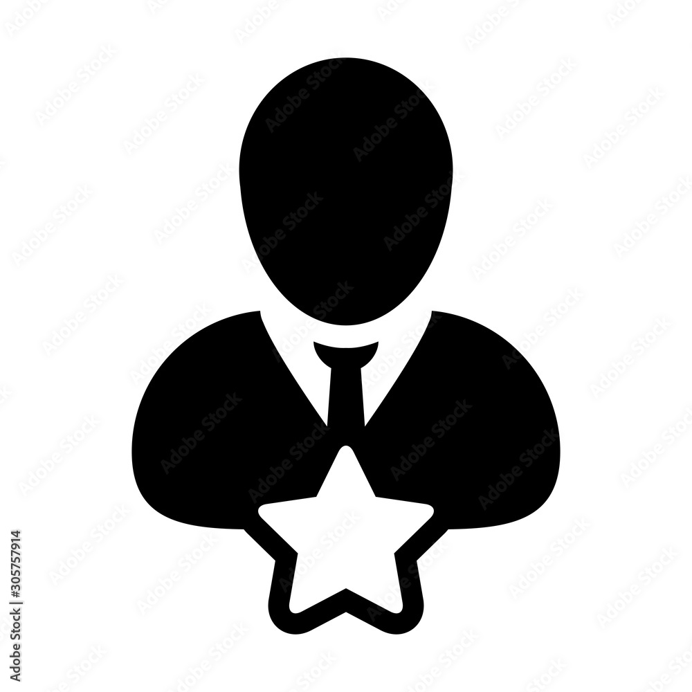 Review icon vector with star male user person profile avatar symbol for ...
