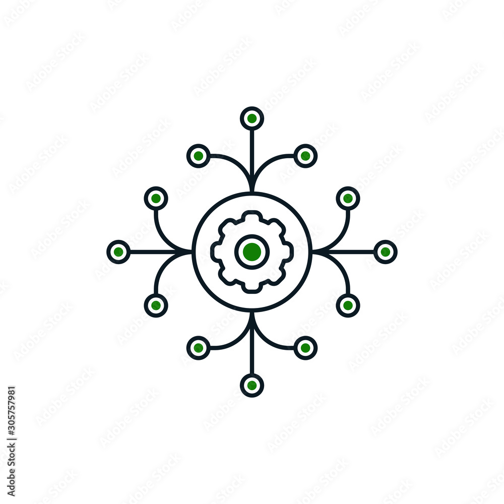 Project management icon design. Hub spokes and gear isolated on white ...