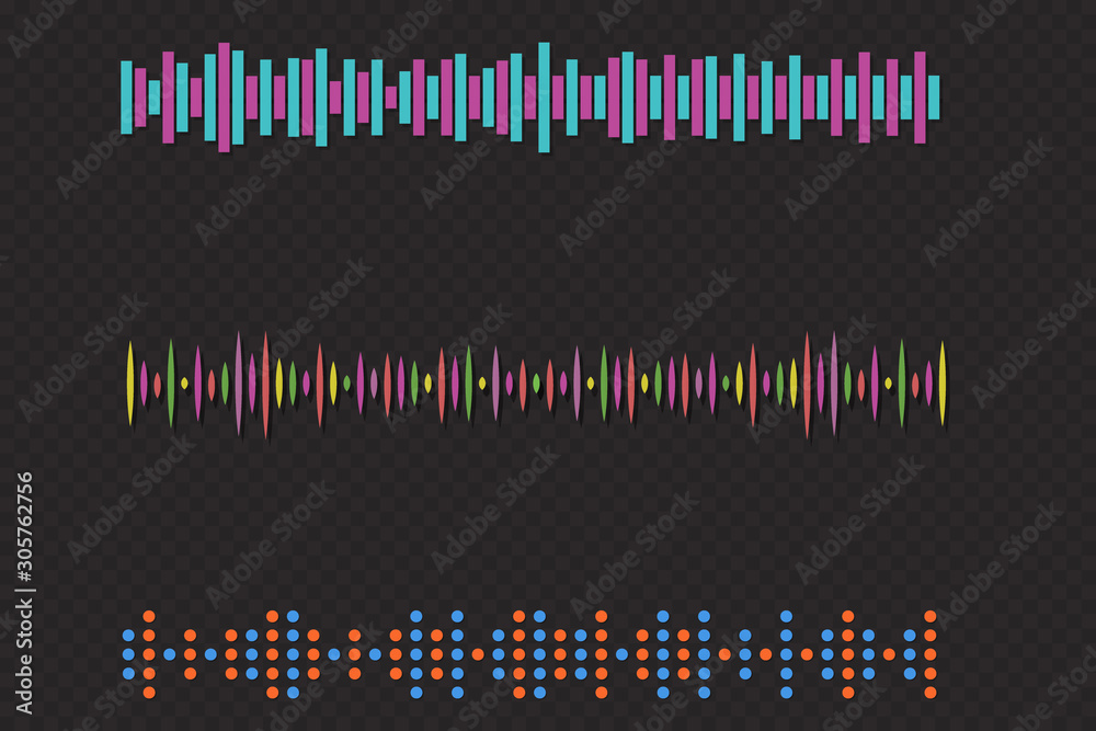 Set of vector black sound wave, equalizer and musical pulse icons.Sound ...