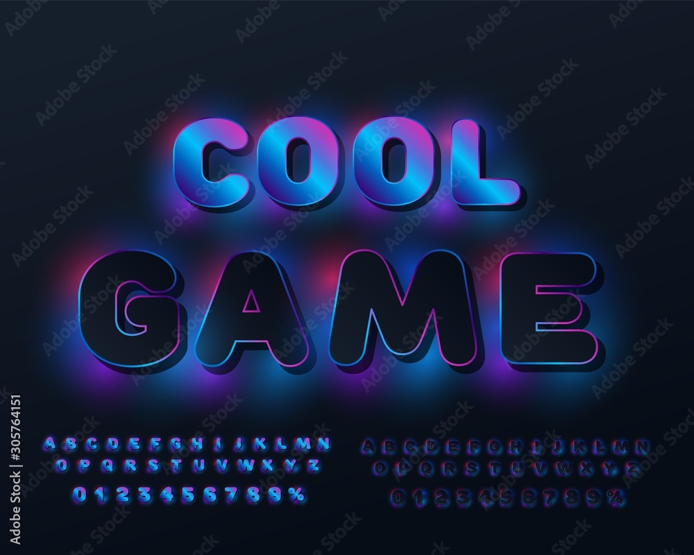 Cool game alphabet. Black neon font. Stencil futuristic sci-fi alphabet ...