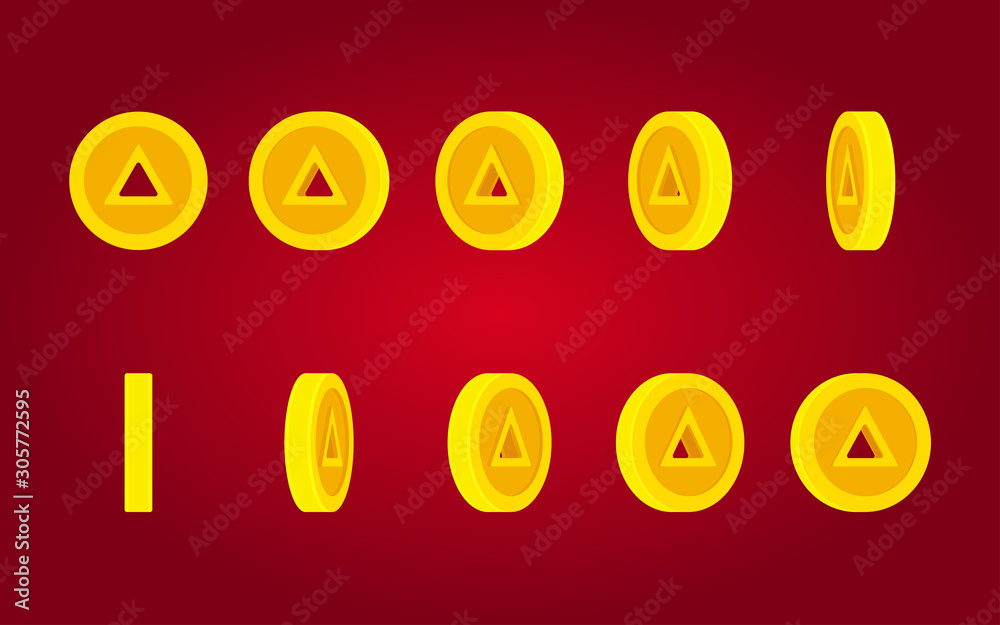 Triangular hole coin rotating animation sprite sheet on red background ...