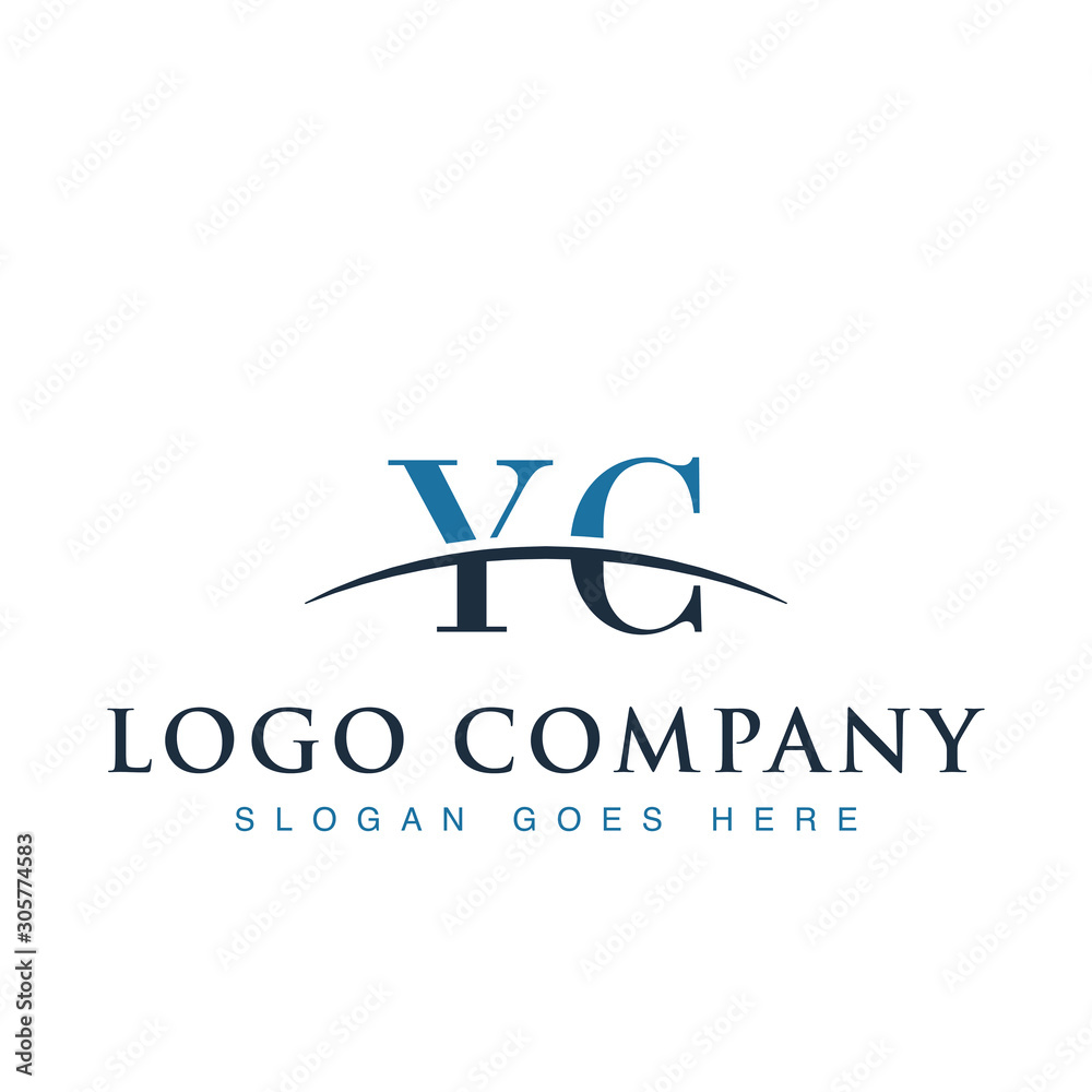 Initial letter YC, overlapping movement swoosh horizon logo company ...