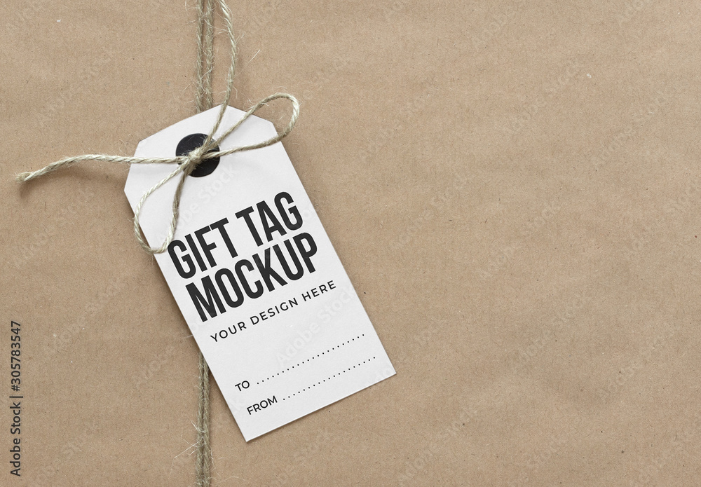 Gift Tag on Craft Paper Package Mockup Stock Template | Adobe Stock