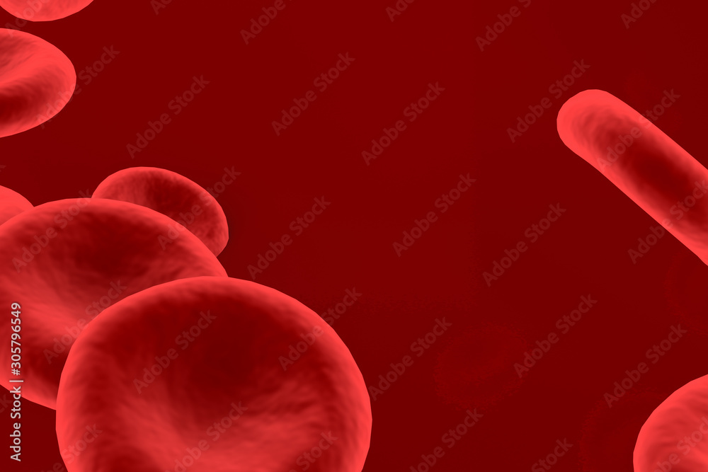 3d rendering of blood cells concept. Red blood cells floating through ...