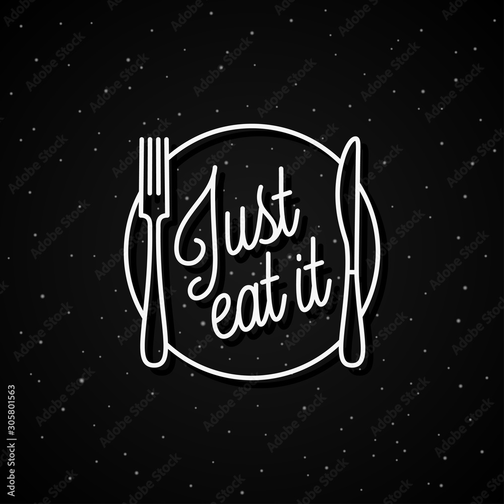 Just eat it lettering. Round linear logo of plate Stock Vector | Adobe ...