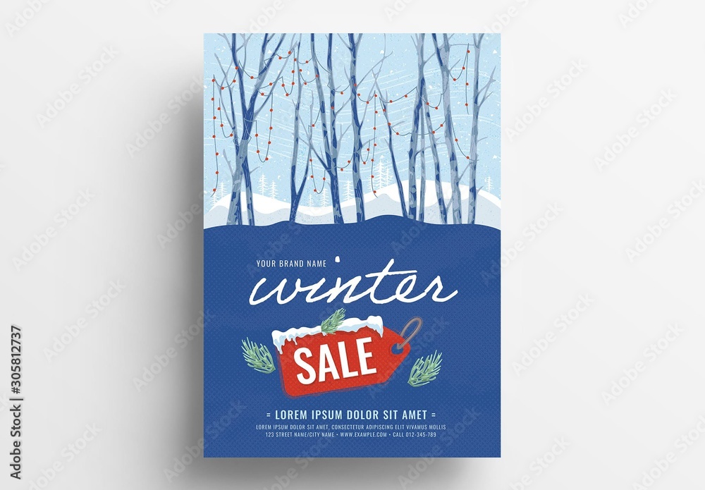 Event Flyer with Winter Scene Illustration Stock Template | Adobe Stock