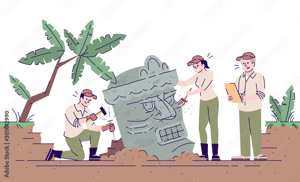 Ancient culture archeological study flat vector illustration. Old ...