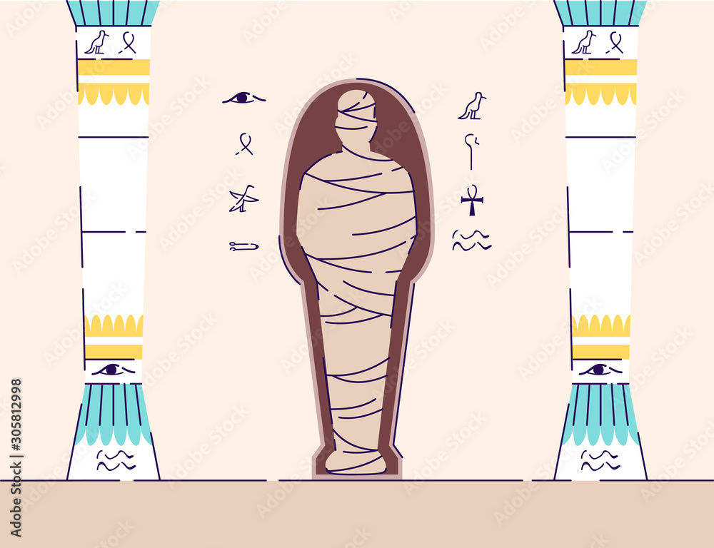 Egyptian mummy flat vector illustration. Ancient sarcophagus ...