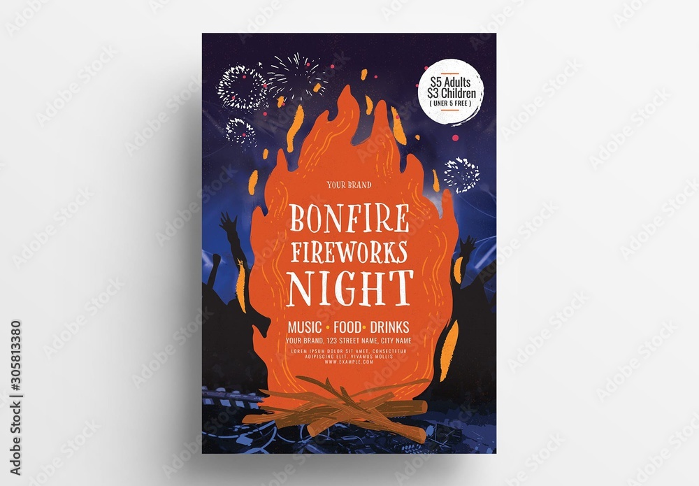 Event Poster Layout with Bonfire Illustrations Stock Template | Adobe Stock