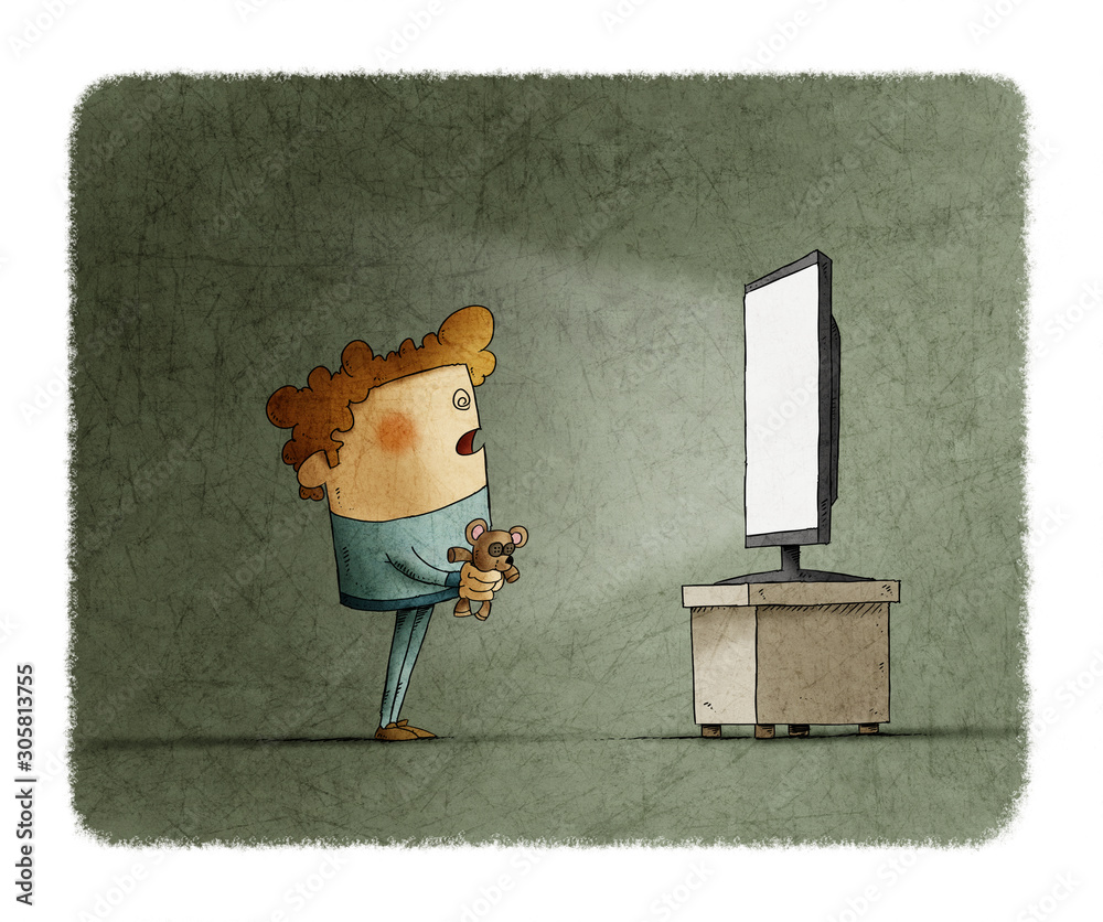 Hypnotized boy is staring at a television. addiction concept Stock ...