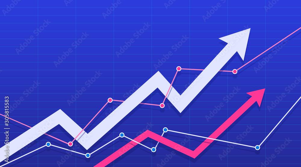 Stock market arrows on a blue background. Vector illustration. Stock ...
