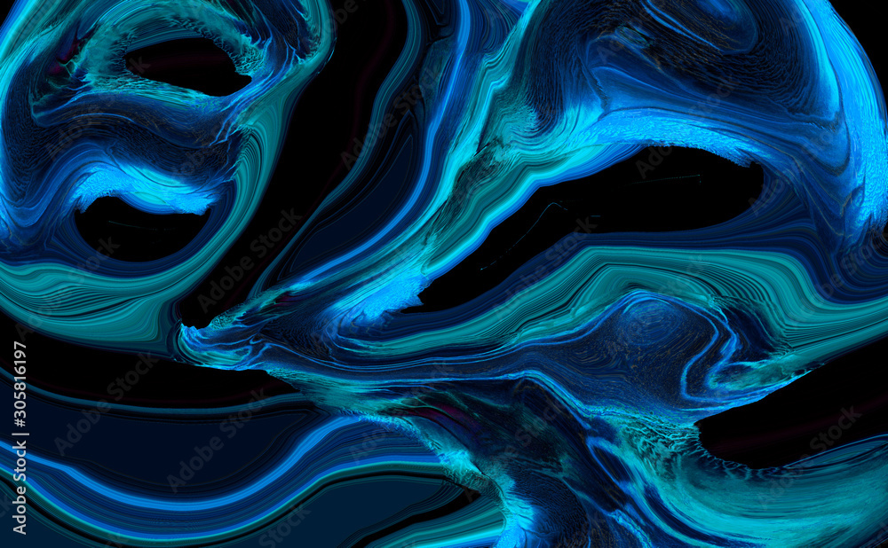 Neon blue abstract liquid paint textured background with decorative ...