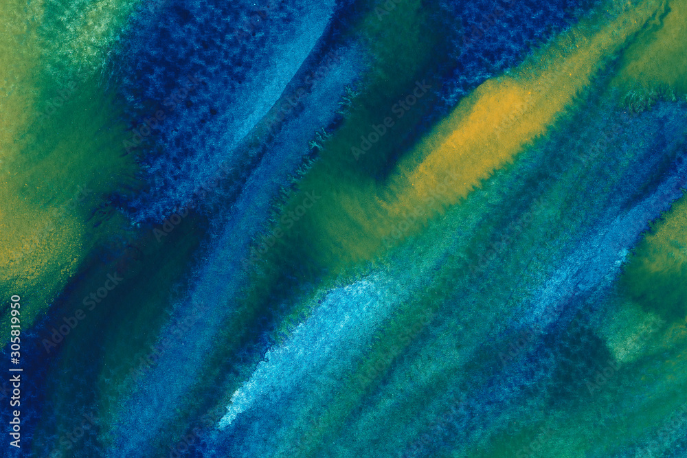 Blue and yellow splash watercolor texture background. Hand drawn azure ...