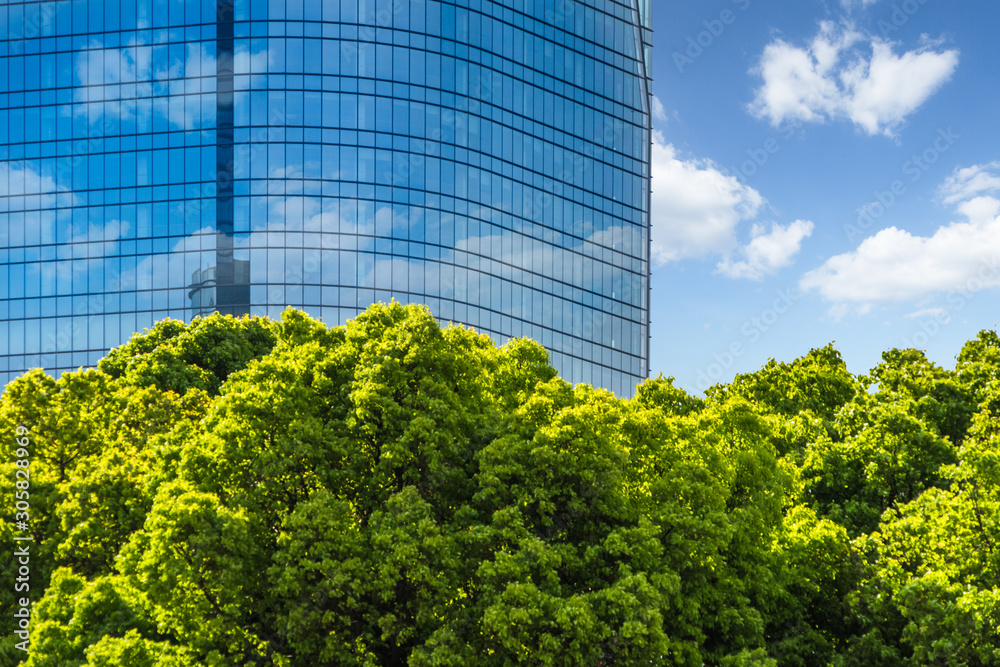 modern glass buildings and green trees Stock Photo | Adobe Stock