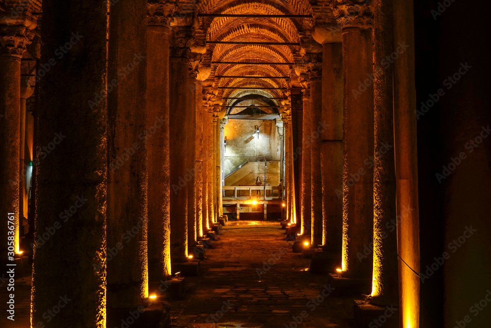 Istanbul, Turkey The interior of the Byzantine Basilica Cistern from ...