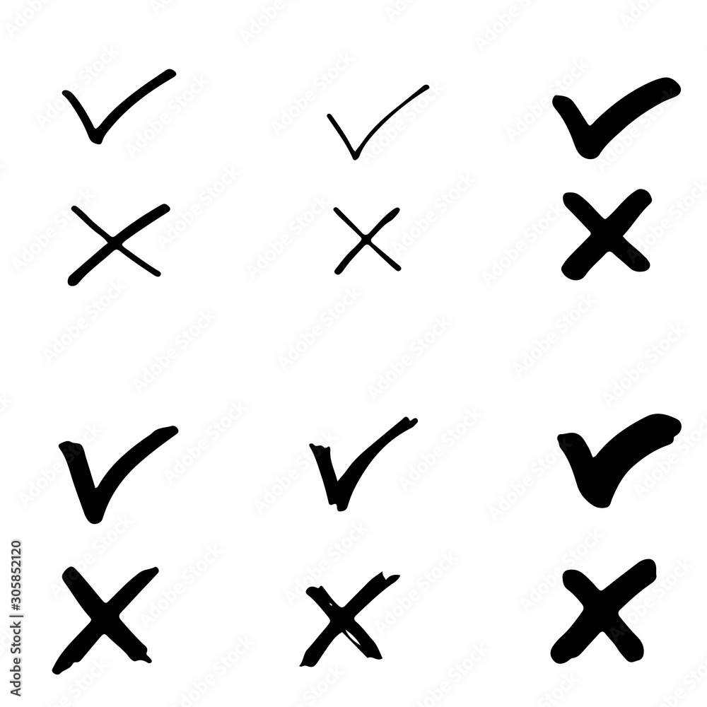 set of hand drawn check (V) signs isolated on white background. Vector ...