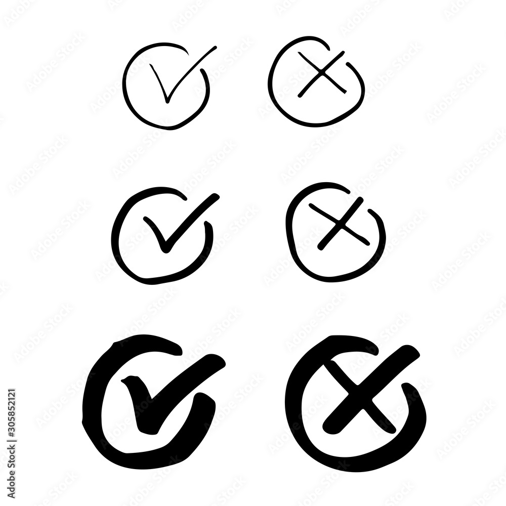set of hand drawn check (V) signs isolated on white background. Vector ...