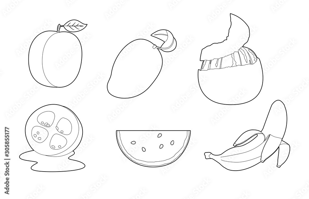 Fruits Various Cartoon Vector Coloring Book Stock Vector | Adobe Stock