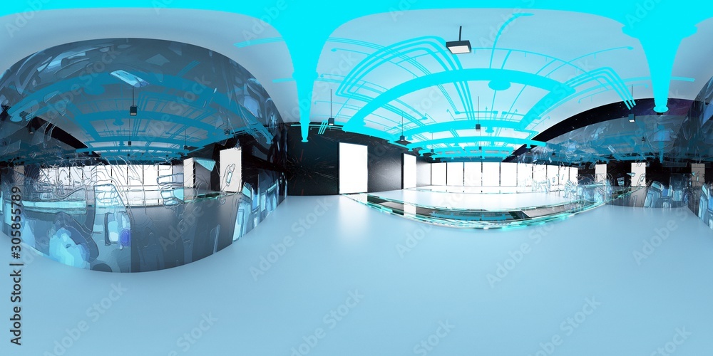 3d gallery room illustration spherical 360 vr degrees sci fi interior ...