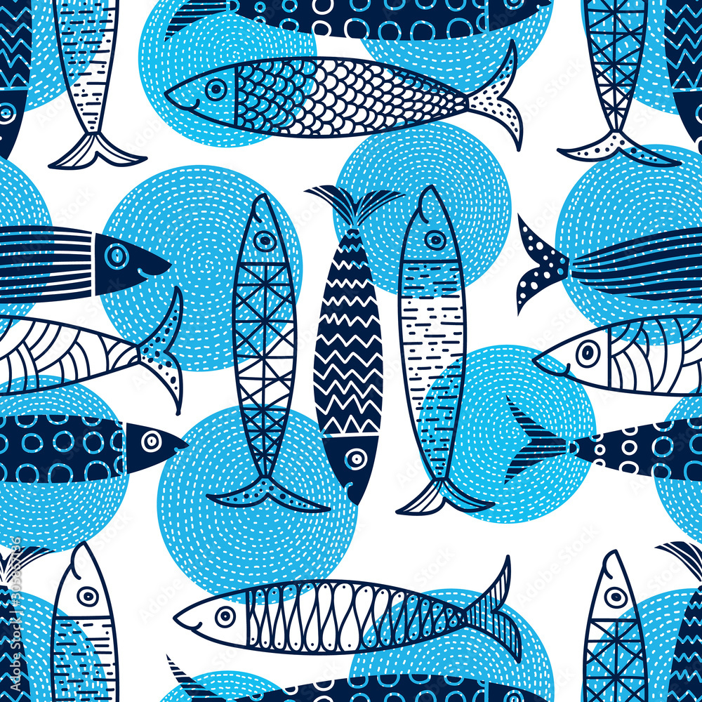 Cute fish. Kids line background. Seamless pattern. Can be used in ...