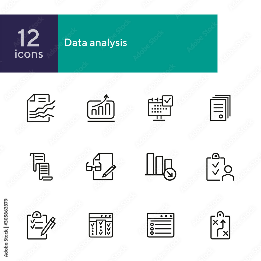 Data analysis icons. Set of line icons on white background. Data ...